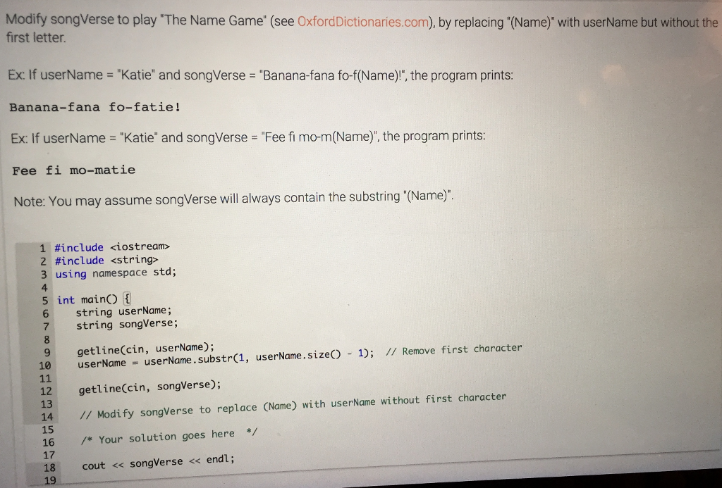 Solved: Modify SongVerse To Play The Name Game" (see Oxfor... | Chegg.com