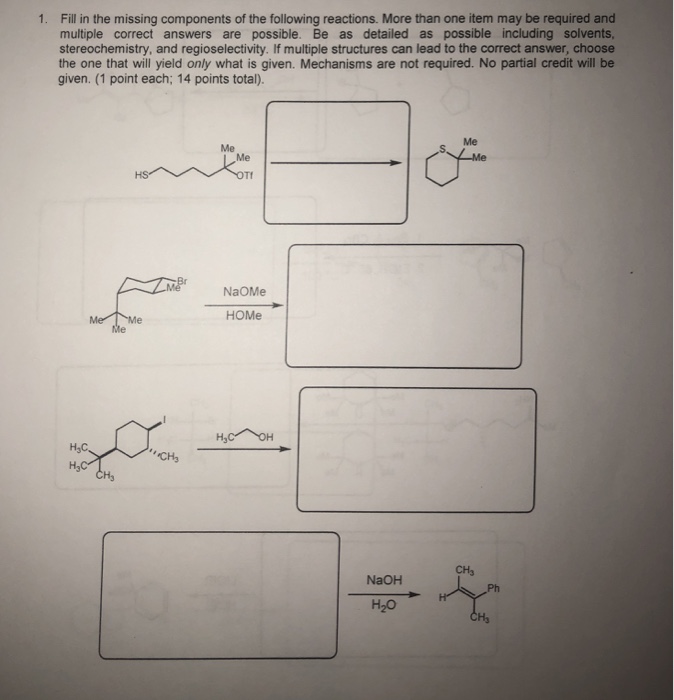 Solved: Fill In The Missing Components Of The Following Re... | Chegg.com