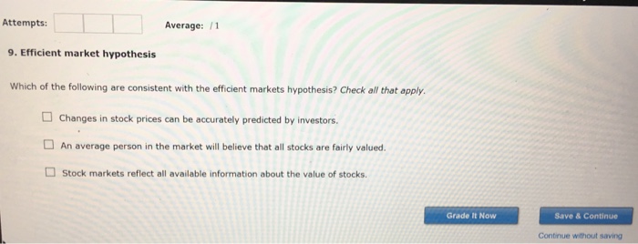 Solved Attempts Average: 1 9. Efficient market hypothesis | Chegg.com