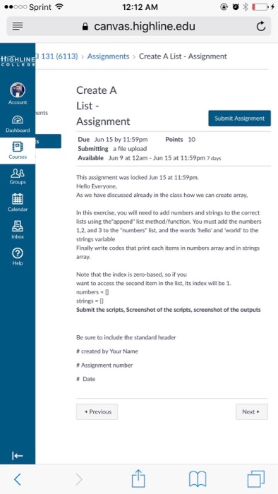 Solved ..ooo Sprint F 12:12 AM canvas highline.edu SCI 131 | Chegg.com