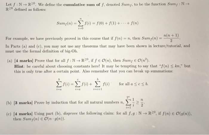 Solved Let f : N-R20, we define the cumulative sum of f, | Chegg.com