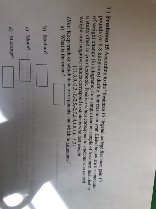 Solved 3) Freshman 15 According to the "freshman 15,, | Chegg.com