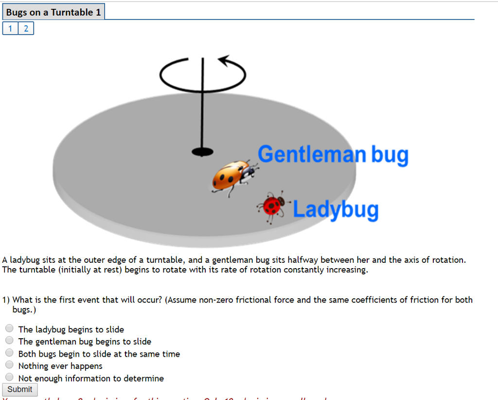 Solved: Bugs On A Turntable 1 1 2 Gentleman Bug Ladybug A ... | Chegg.com