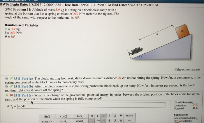 Solved: A Block Of Mass 3.9 Kg Is Sitting On A Frictionles... | Chegg.com