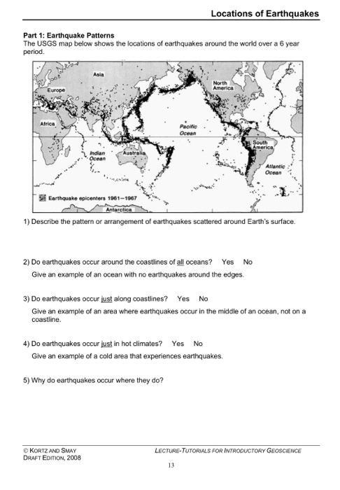 Solved: Locations Of Earthquakes Part 1: Earthquake Patter... | Chegg.com