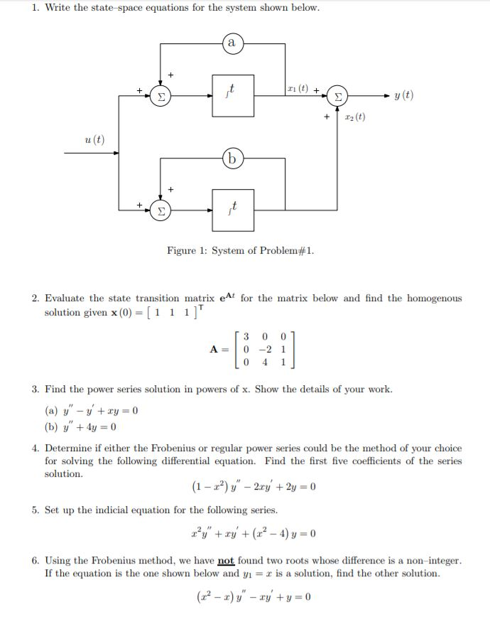 Solved 1 Write The State Space Equations For The System