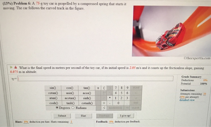 Solved: A 75-g Toy Car Is Propelled By A Compressed Spring... | Chegg.com