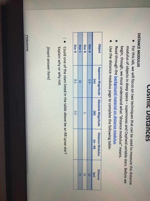 Solved: CoSmic Distances DISTANCE MODULUS For This Lab, We... | Chegg.com
