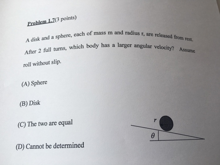 Solved Problem 1-23 points) A disk and a sphere, each of | Chegg.com