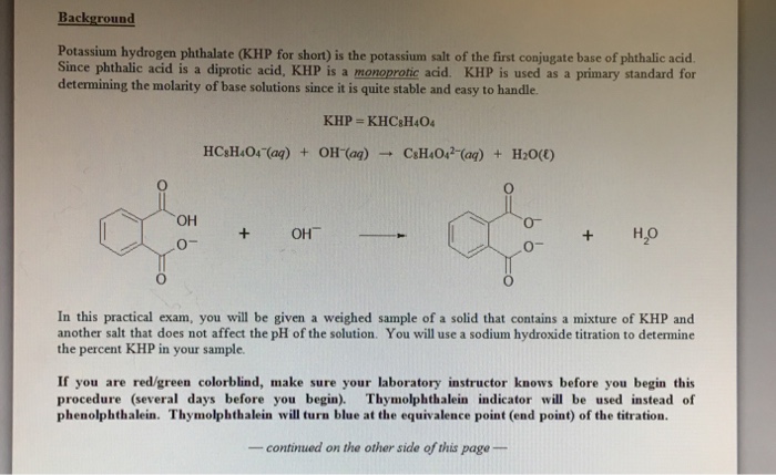 Solved: Background Potassium Hydrogen Phthalate (KHP For S... | Chegg.com