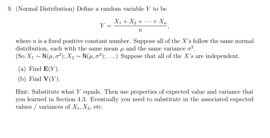 Solved 9 Normal Distribution Define A Random Variable