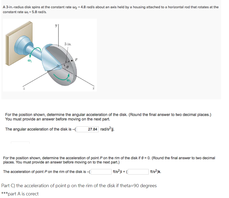Solved A 3-in-radius disk spins at the consant rate u2-4.8 | Chegg.com