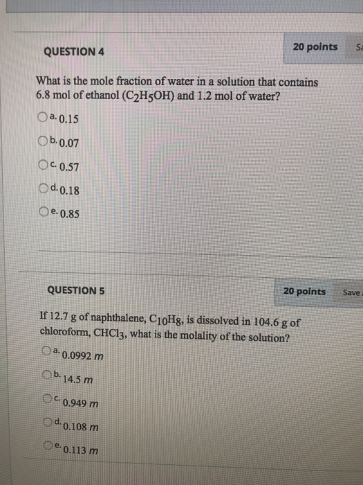 Solved What is the mole fraction of water in a solution that | Chegg.com