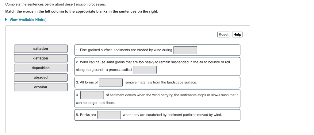 Complete the sentences below about desert erosion | Chegg.com