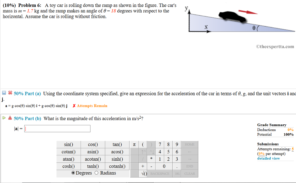 Solved: (1000) Problem 6: A Toy Car Is Rolling Down The Ra... | Chegg.com