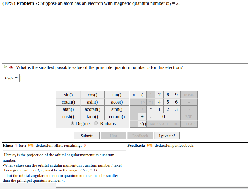 Solved: (1096) Problem 7: Suppose An Atom Has An Electron ... | Chegg.com