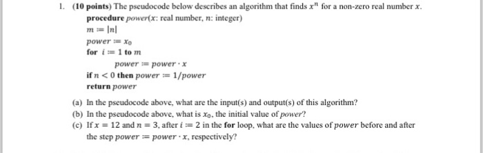 Solved 1. (10 points) The pseudocode below describes an | Chegg.com