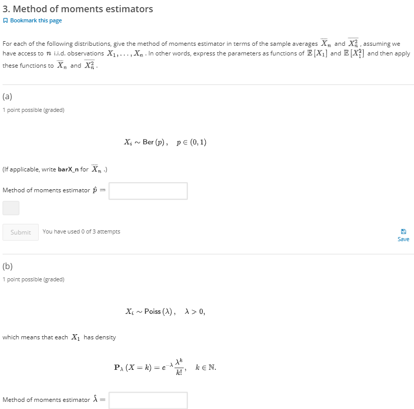 Solved 3. Method of moments estimators A Bookmark this page | Chegg.com