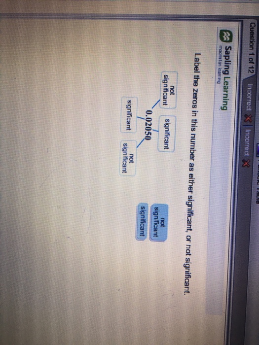 Solved: Incorrect Incorrect Sapling Learning Label The Zer... | Chegg.com