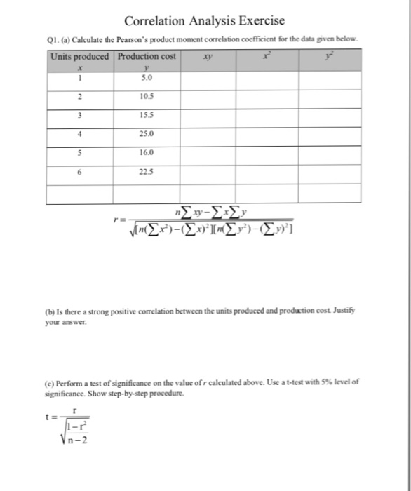 Solved Correlation Analysis Exercise Q1 A Calculate Th