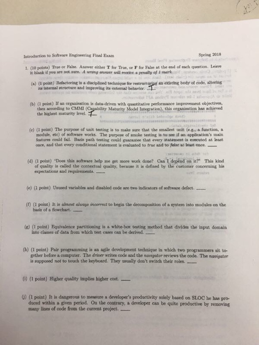 Solved: Introduction To Software Engineering Final Exam Sp... | Chegg.com