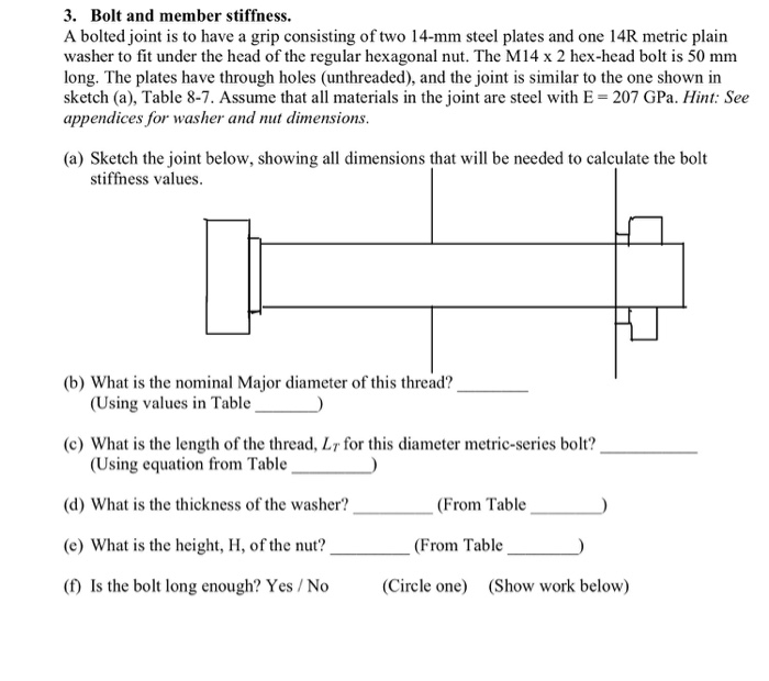 Solved 3. Bolt and member stiffness. A bolted joint is to | Chegg.com