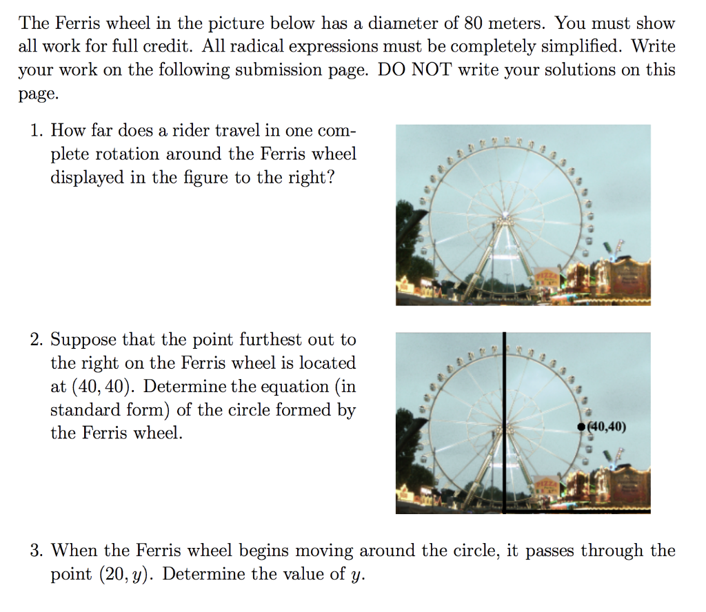 Solved The Ferris wheel in the picture below has a diameter | Chegg.com