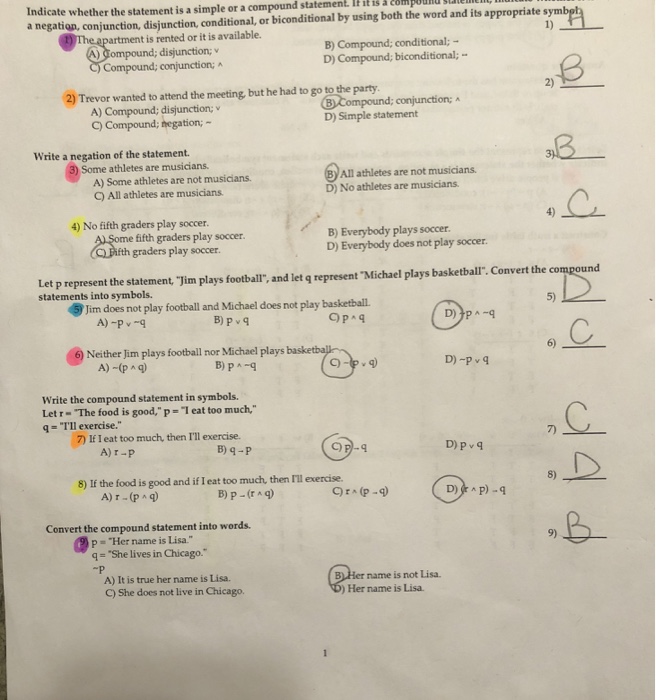Solved: Indicate Whether A Negation, Conjunction, Disjunct... | Chegg.com