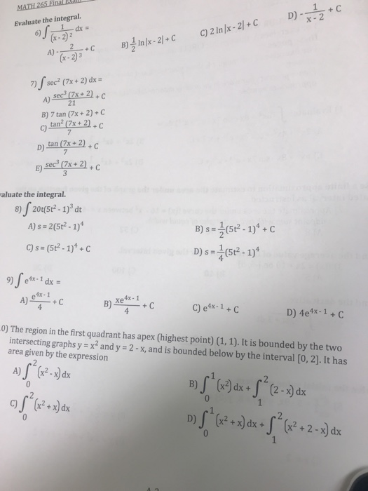 Solved: Math 265 Final Exam Section Number: 1 2 (3 Fall 20... | Chegg.com