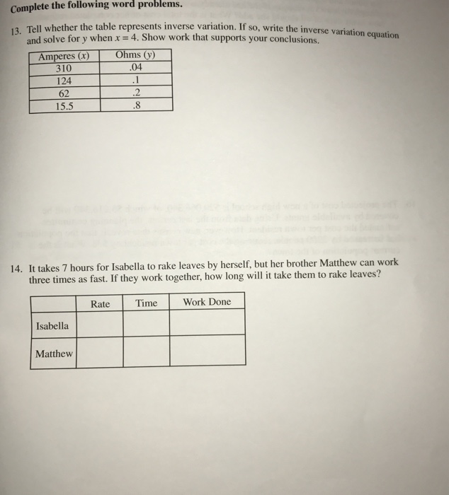 Solved: Tell Whether The Table Represents Inverse Variatio... | Chegg.com