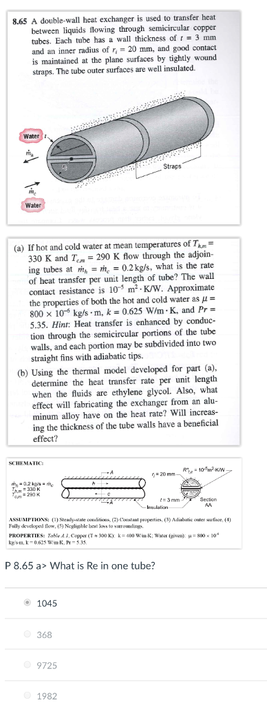 Solved 8.65 A double-wall heat exchanger is used to transfer | Chegg.com