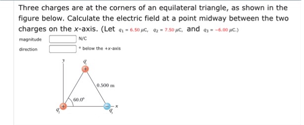 Three Charges Are At The Corners Of An Equilateral... | Chegg.com