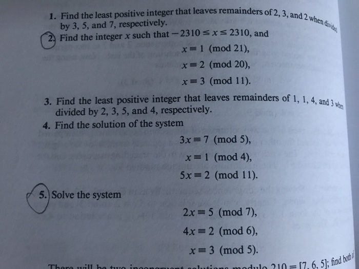Solved Find the least positive integer that leaves | Chegg.com