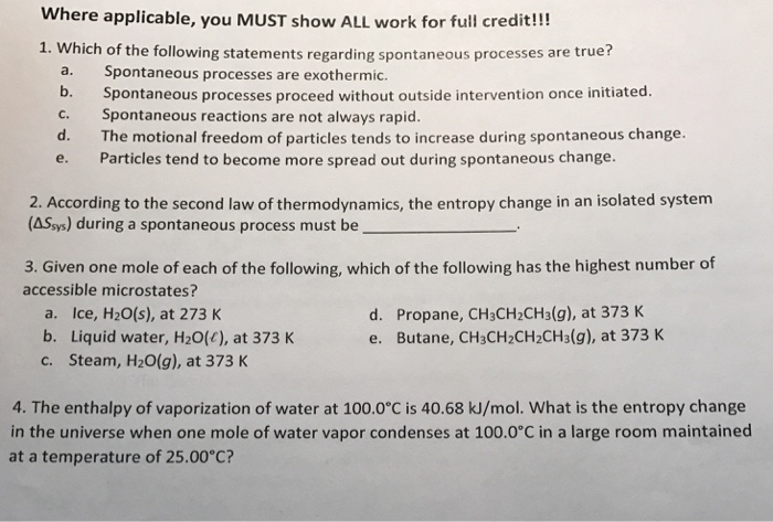 Solved: Which Of The Following Statements Regarding Sponta... | Chegg.com