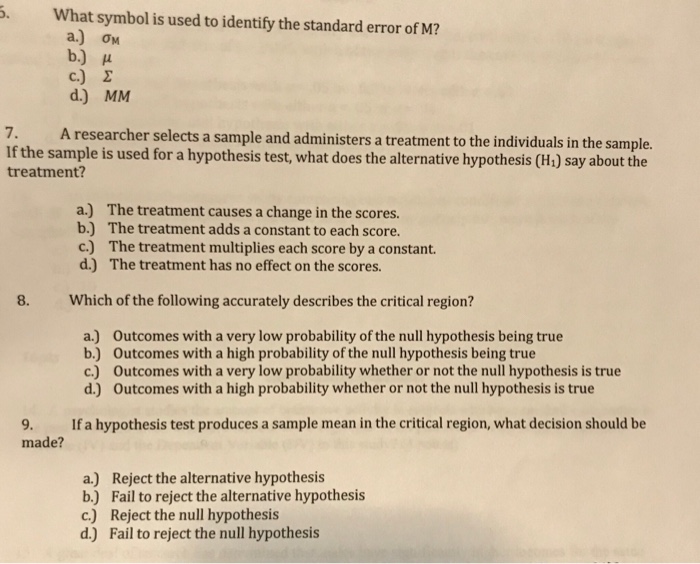Solved 5. What symbol is used to identify the standard error | Chegg.com