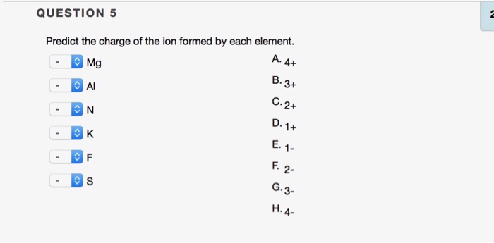 Solved QUESTION 5 A. 4+ B.3+ C.2+ Predict the charge of the | Chegg.com