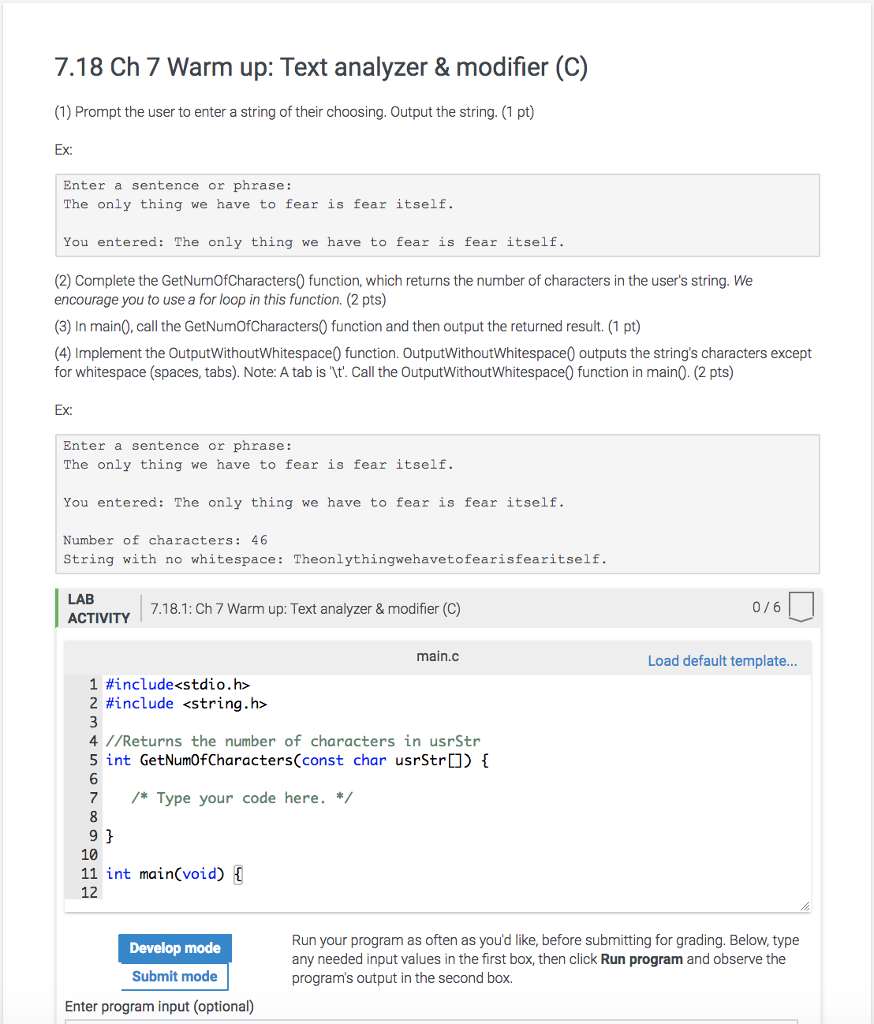 Solved: 7.18 Ch 7 Warm Up: Text Analyzer & Modifier (C) (1... | Chegg.com