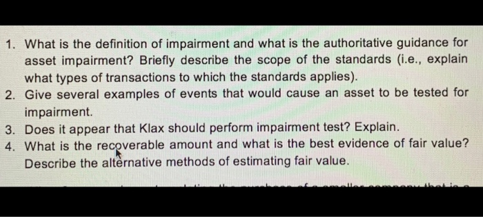 1. What is the definition of impairment and what is | Chegg.com