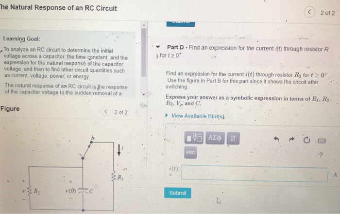 Solved: The Natural Response Of An RC Circuit 2 Of 2 Learn... | Chegg.com