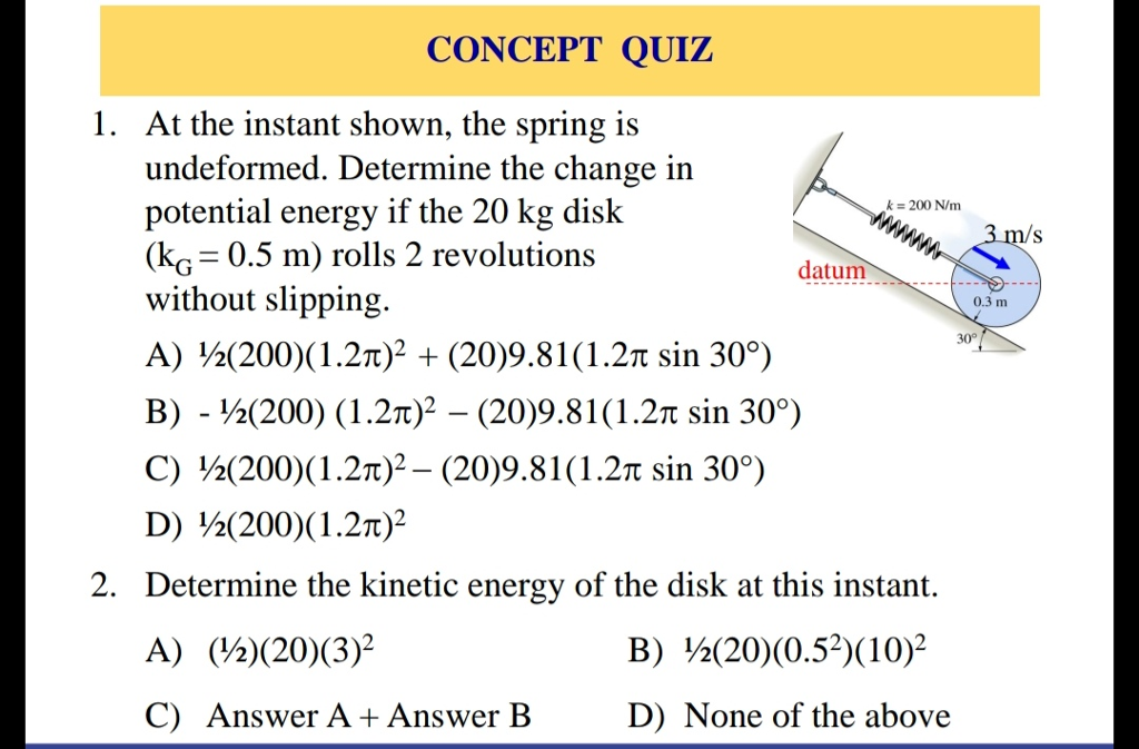 Solved: CONCEPT QUIZ 1. At The Instant Shown, The Spring I... | Chegg.com