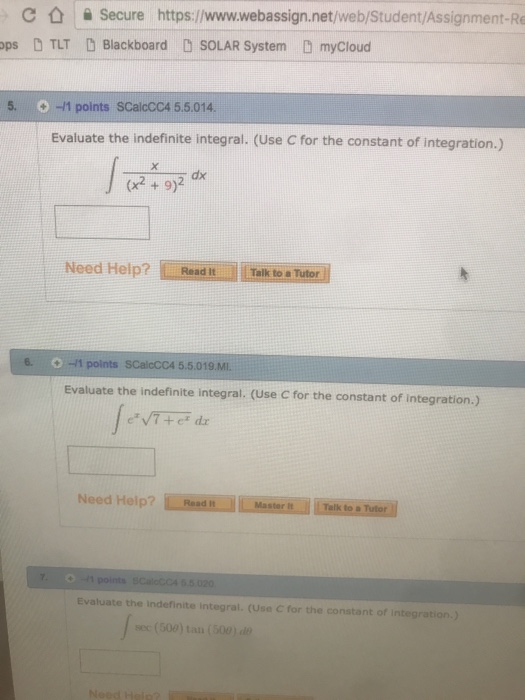 Solved: Evaluate The Indefinite Integral. (Use C For The C... | Chegg.com
