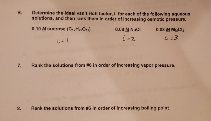Solved Determine the ideal van't Hoff factor, i, for each of | Chegg.com