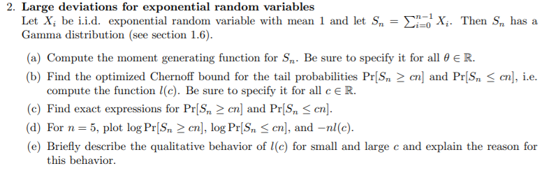 2. Large deviations for exponential random variables | Chegg.com