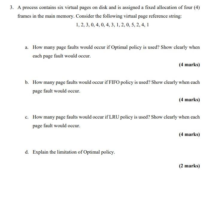 Solved A process contains six virtual pages on disk and is | Chegg.com