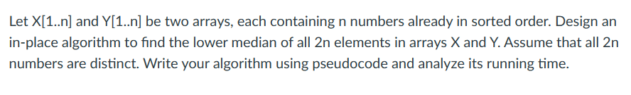 Solved Let X 1n And Y 1n Be Two Arrays Each 
