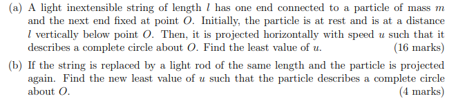 Solved (a) A light inextensible string of length 1 has one | Chegg.com