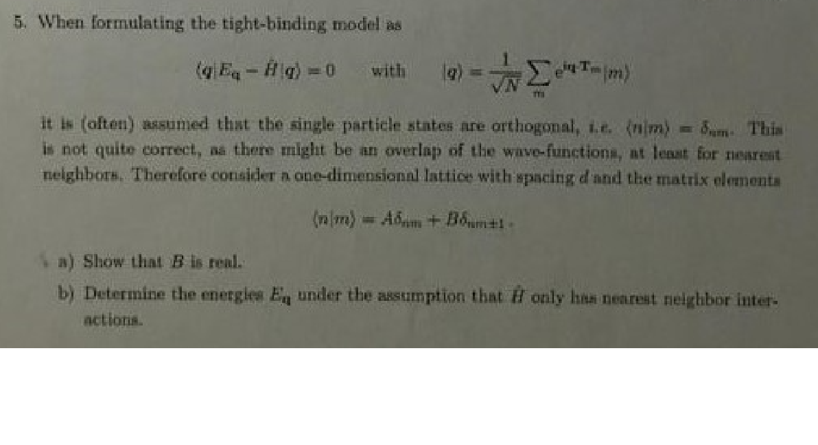 5. When formulating the tight-binding model as | Chegg.com