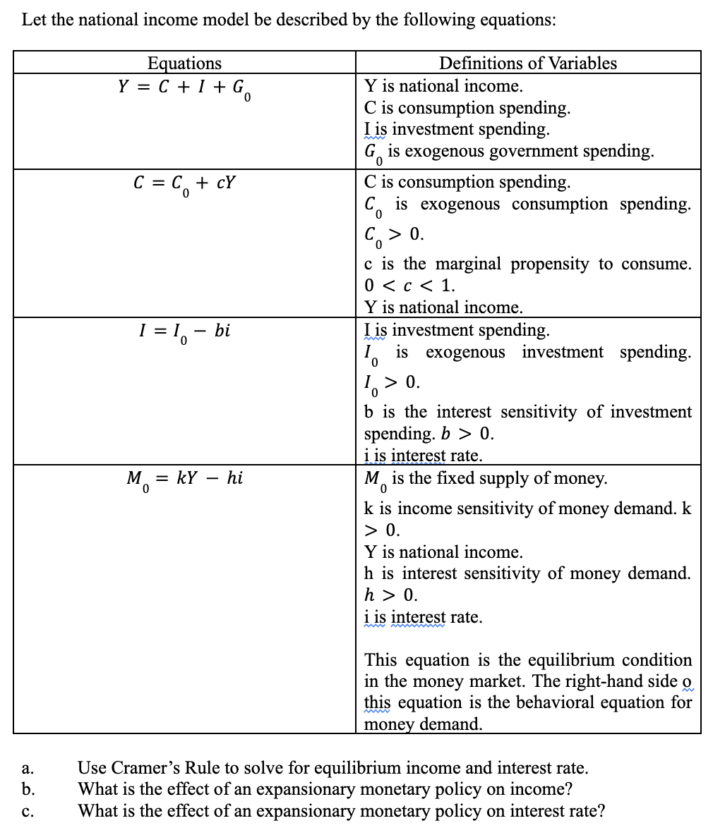 Solved a. ﻿Use Cramer's Rule to solve for equilibrium income | Chegg.com