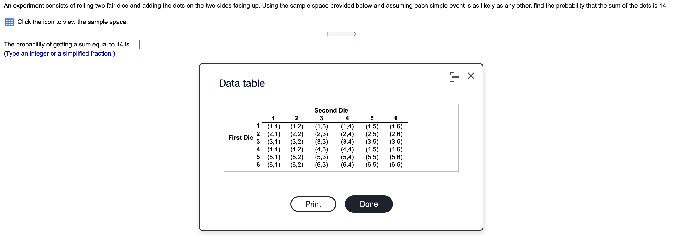 Solved An experiment consists of rolling two fair dice and | Chegg.com