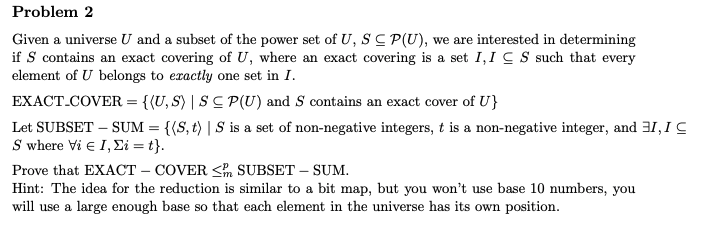 Solved Given a universe U and a subset of the power set of | Chegg.com